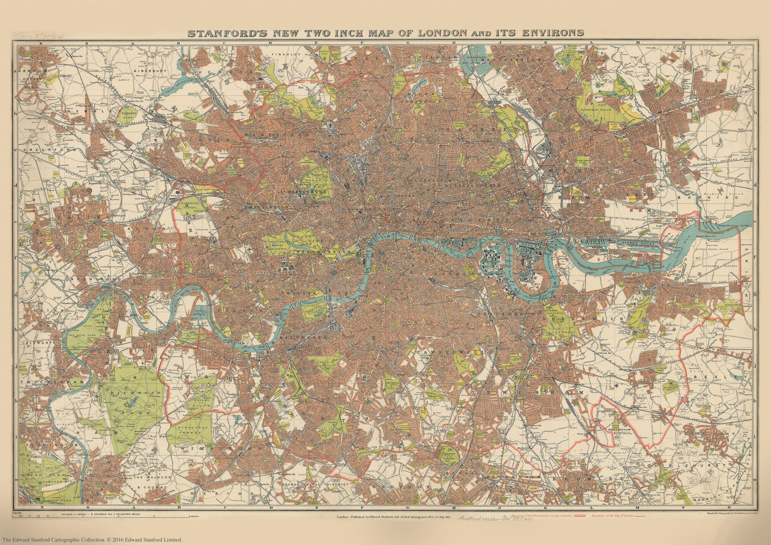 Stanford’s New Two Inch Map of London and its Environs. 1913 ...